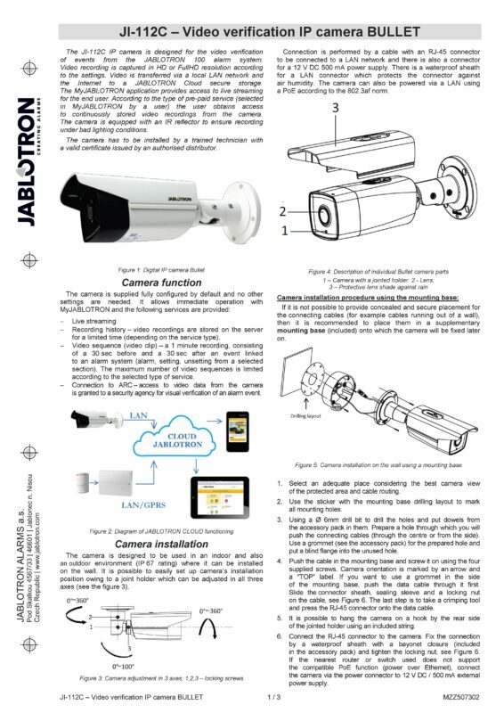CAMERA JABLOTRON JI-112C IP 2MP - BULLET - Jablotron Việt Nam